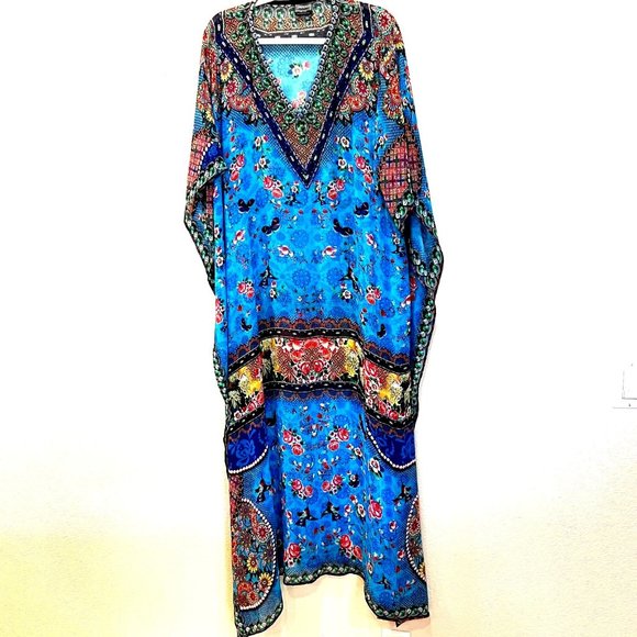 Sakkas | Swim | Sakkas Georgettina Flowy Rhinestone V Neck Long Caftan ...